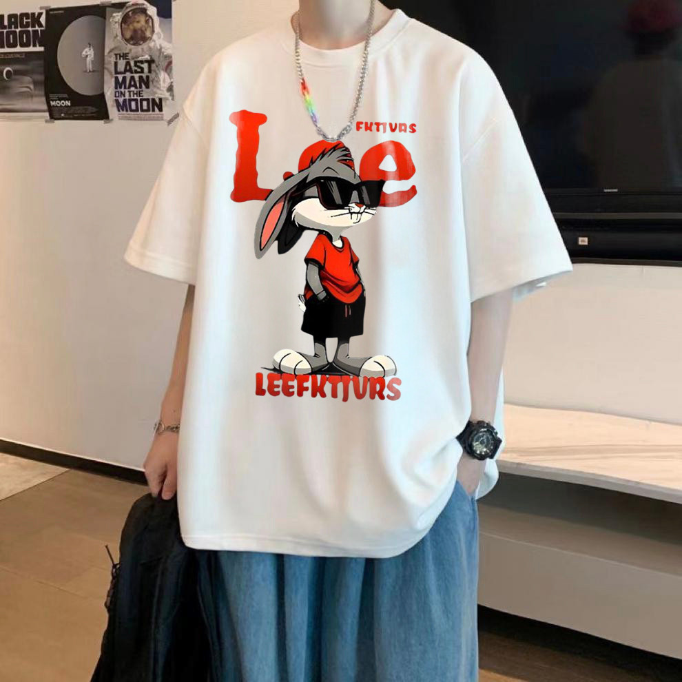 (พร้อมส่ง)เสื้อยืดผู้ชายคอกลมแขนสั้นสกรีนลายกระต่ายสไตล์โอเวอร์ไซส์ ...