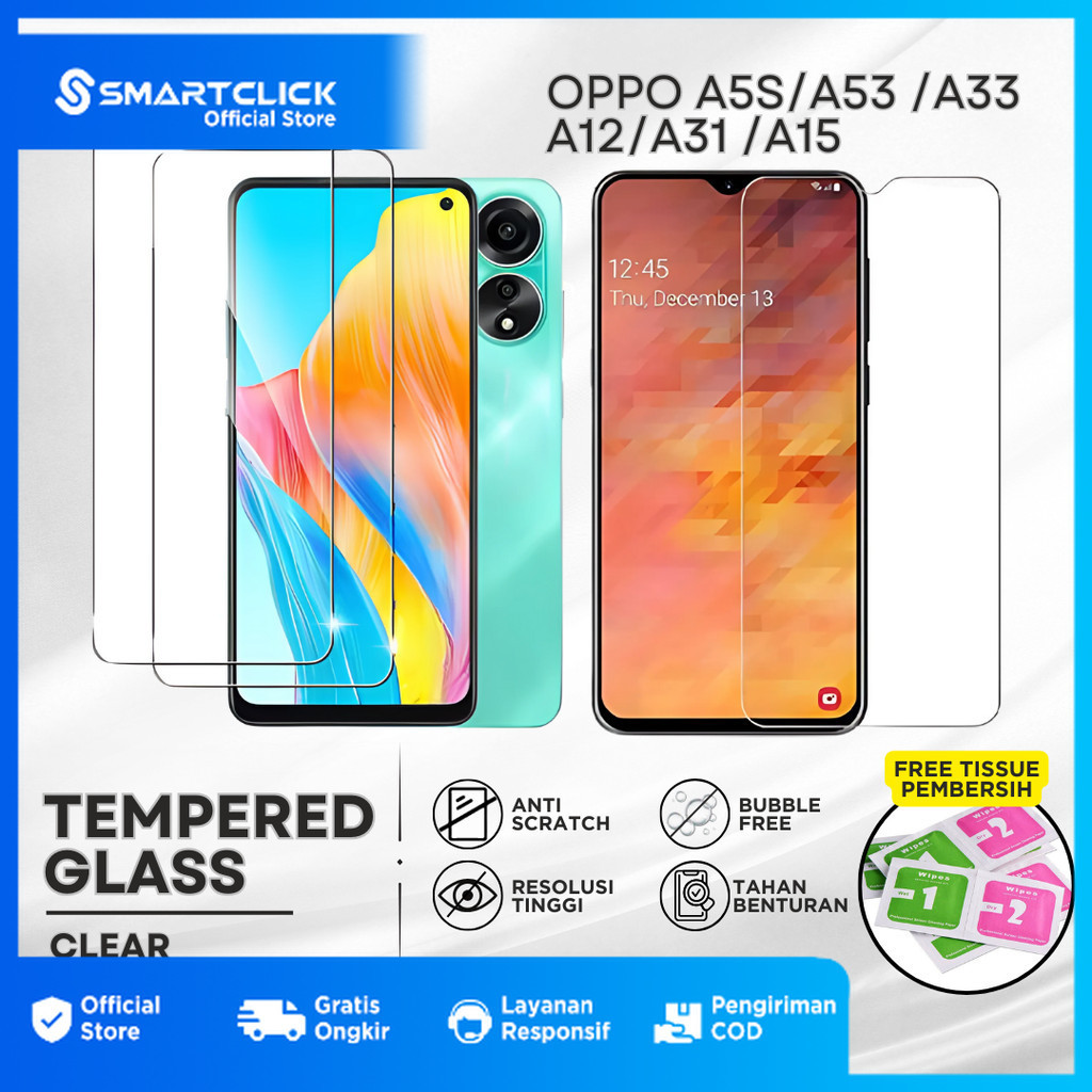 LAYAR กระจกนิรภัยใสป้องกันรอยขีดข่วน Oppo A5S / A53 / A33 / A12 / A31 ...