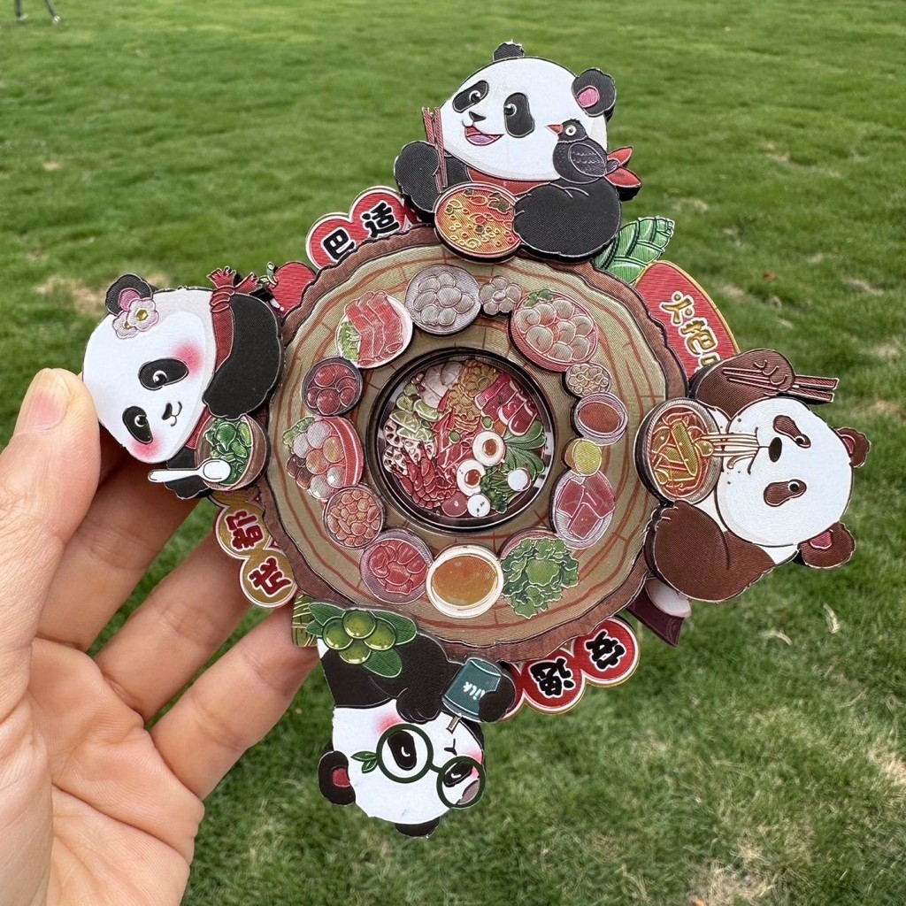 Creative ดอกไม้ Panda หม้อร้อนไพ่นกกระจอก Face-เปลี่ยน Dujiang สติกเกอร์ตู้เย็น Multi-Layer ไม้ ...