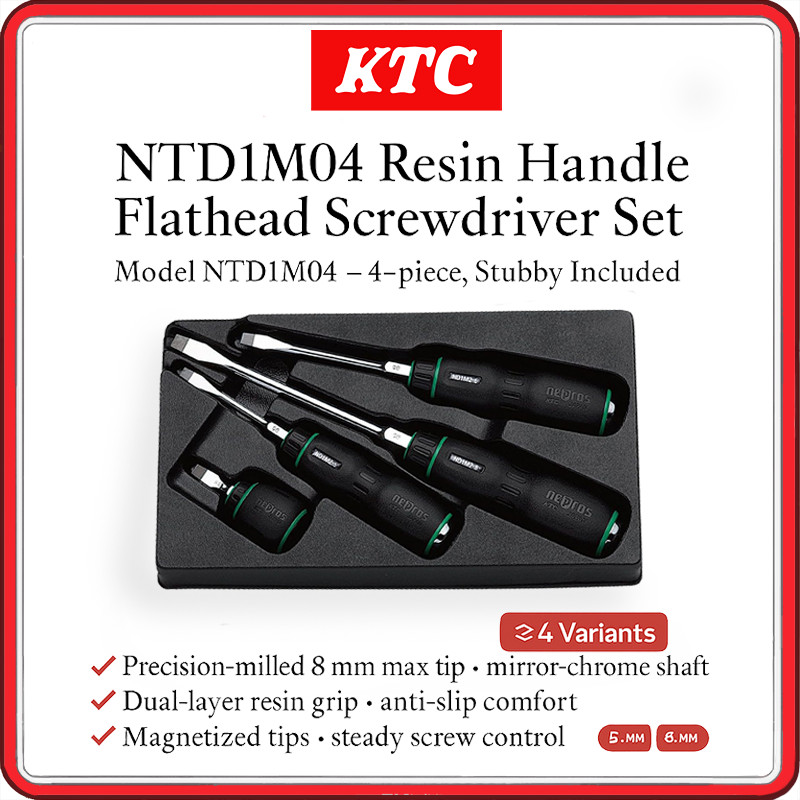KTC Nepros NTD1M04 Flathead Screwdriver Set 4-Piece - 5.5 mm, 6.3 mm, 8 ...