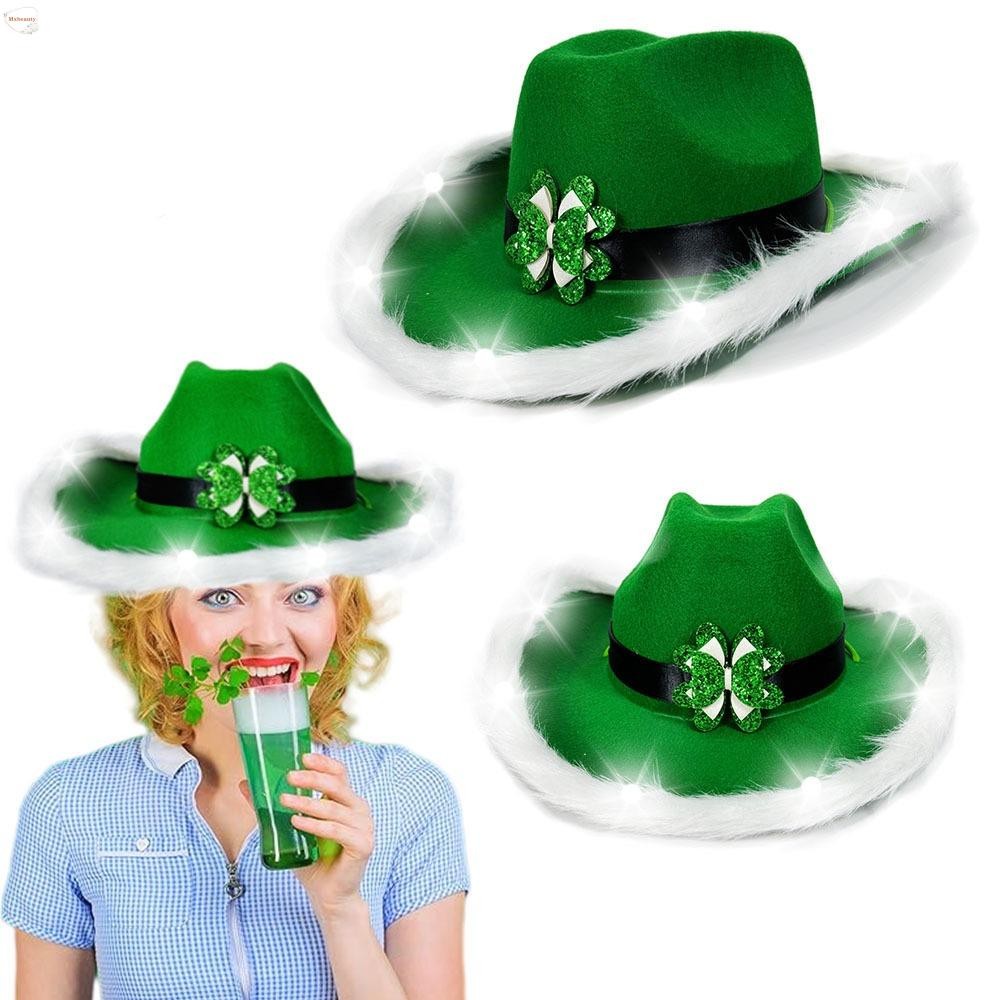MXBEAUTY Saint Patricks Day Hat, Wide Brim Clover Shamrock Hat, เลื่อม ...