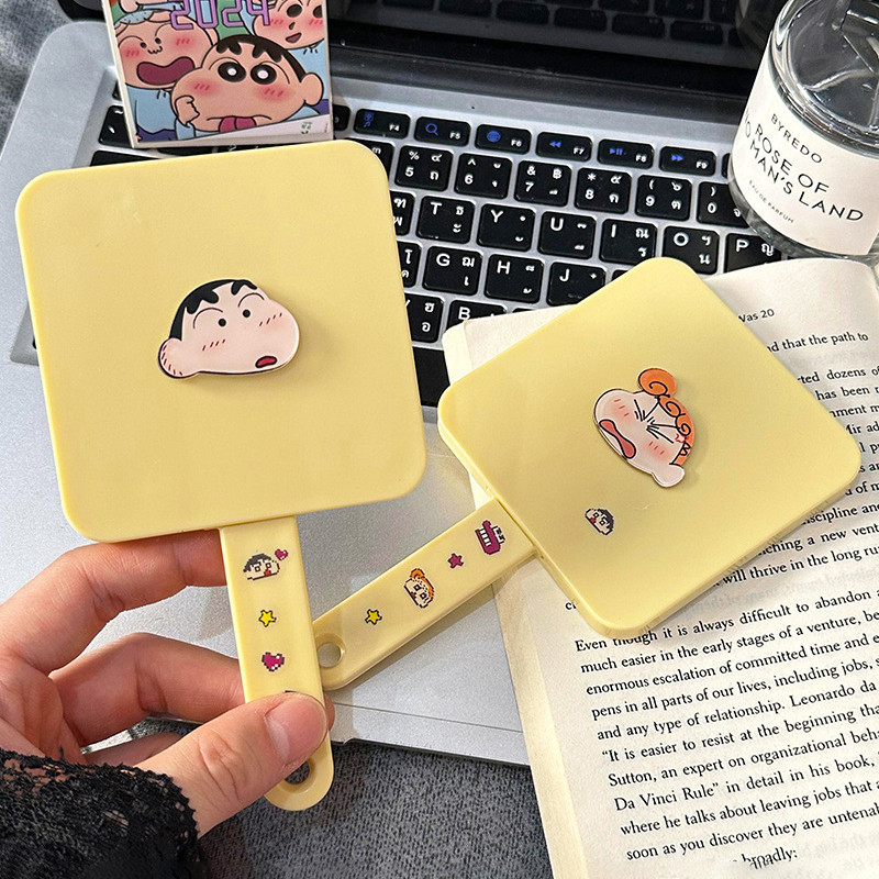 [Smw] แบบพกพา Crayon Shin-ch กระจกแต่งหน้า Withb การ์ตูน Quadrate Handle กระจกเครื่องสําอางสาว ...