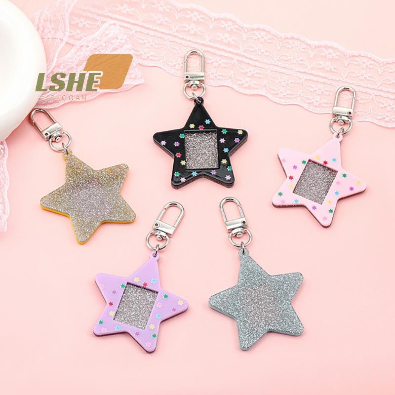 [LSHE] Mini 1 นิ้ว Glitter Star Card Holder พร้อมพวงกุญแจ INS อะคริลิค ...