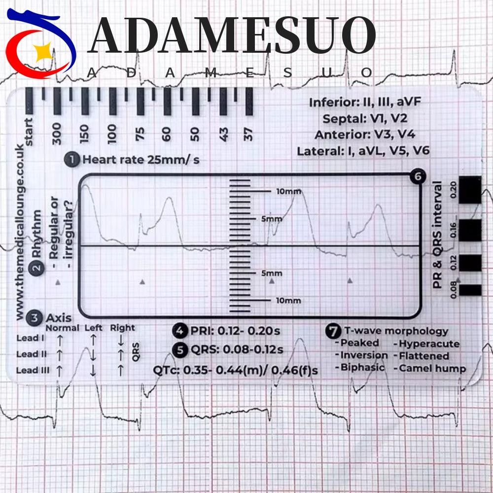 ADAMESUO ECG การ์ดไม้บรรทัด 7 ขั้นตอน, คู่มืออ้างอิงแบบพกพา Ecg/Ekg, วัดป้องกัน Clear พร้อมปลอก ...