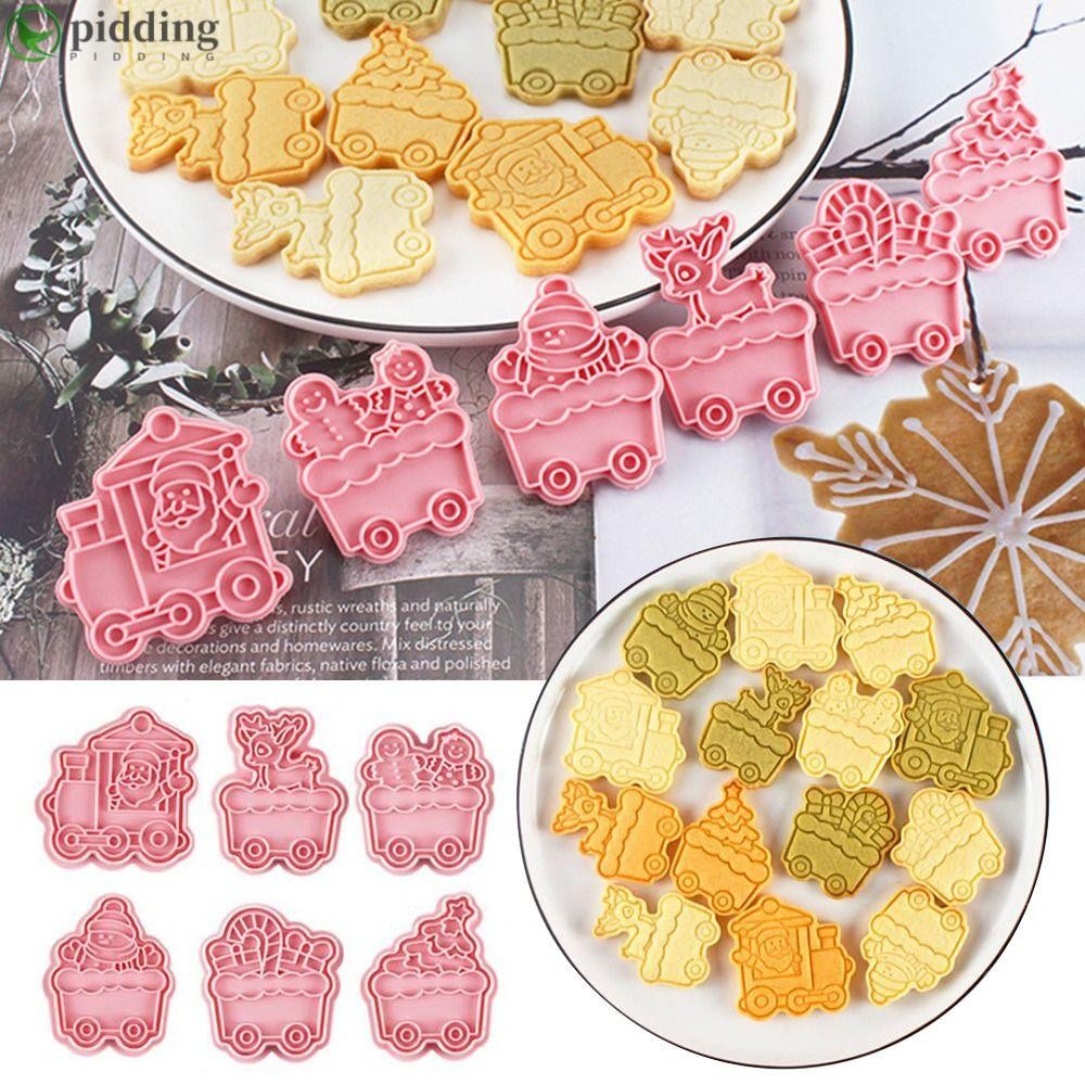 PIDDING 6 ชิ้น/เซ็ตบิสกิตแม่พิมพ์ DIY พลาสติก Plunger รถไฟคริสต์มาส ...