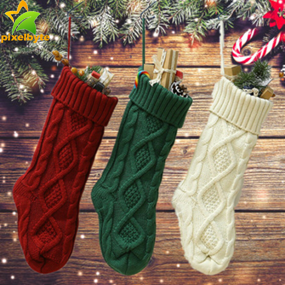 PIXELBYTE ถุงของขวัญถุงเท้าถัก 18 นิ้วอุปกรณ์ปาร์ตี้ตกแต่ง Xmas Tree ถุงเท้าปีใหม่ | Shopee Thailand