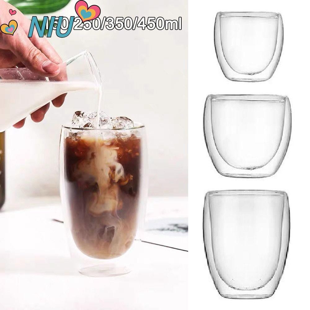 NIUYOUJS 150/250/350/450ml ถ้วยแก้วสองชั้น, แก้ว Borosilicate สูงทนความร้อนถ้วยกาแฟโปร่งใส ...