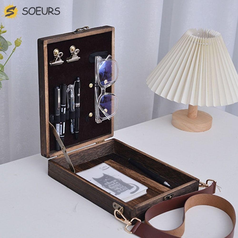 SOEURS Writers Messenger Wood Box, Handmade Portable Artist Tool Bag,ขา ...