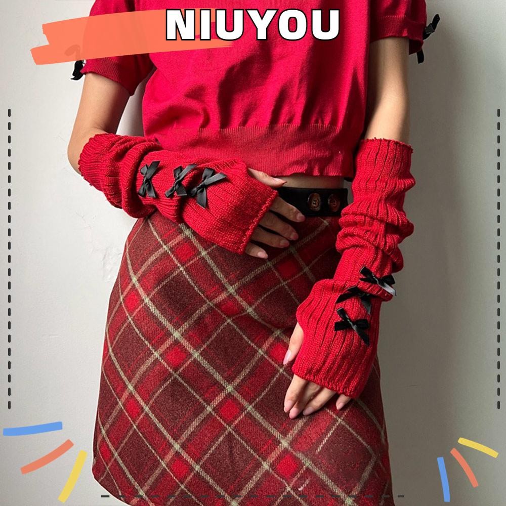 NIUYOU Fingerless Mittens ถักแขนยาว สไตล์ Y2K หวานญี่ปุ่น Harajuku ...