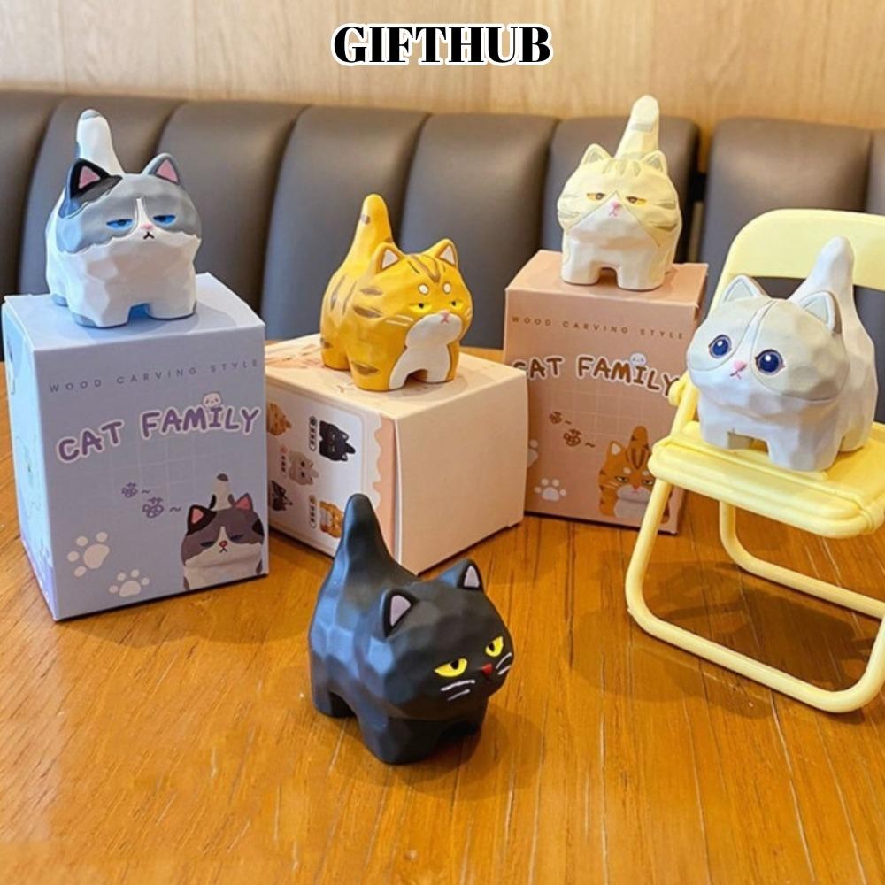 LULLABY Cat Model Figurines ตกแต่ง, Cat Family รุ่น Q Cat Anime Figure ...