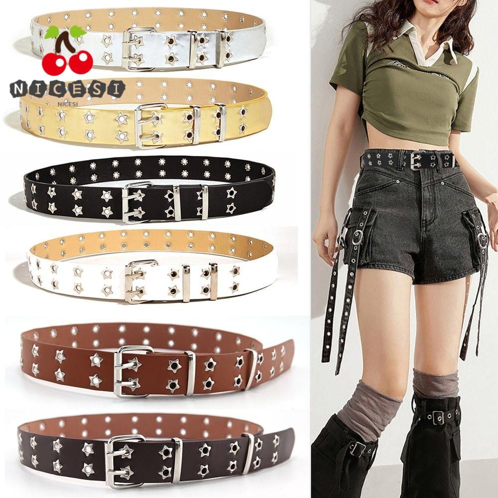 เข็มขัดหนังสไตล์ Punk Rock และ Gothic ดีไซน์ Star Buckle สำหรับฮิปฮอป ...