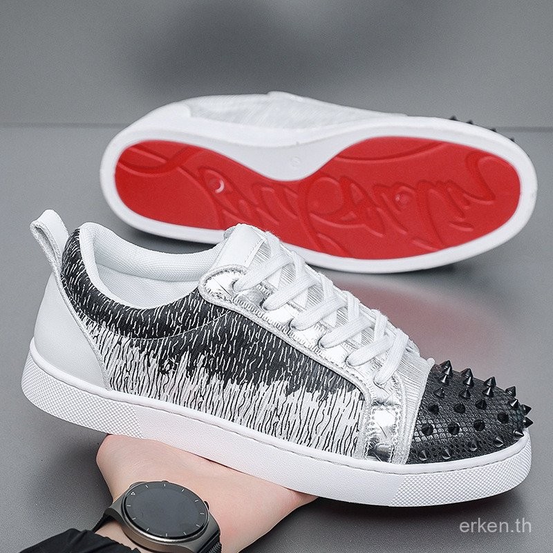European Style Men's Shoes with Rivets and Sequins, Low-top Red Sole ...