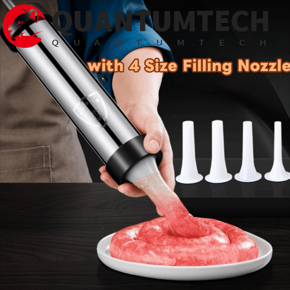 QUANTUMTECH ไส้กรอก, Manaul สแตนเลสไส้กรอก Filler, ที่มีประสิทธิภาพกว้างขึ้นหลอด 4 ขนาดหัวฉีด ...