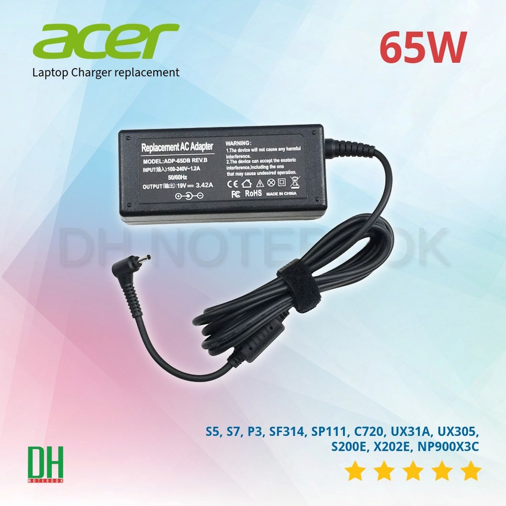 Adapter 19V 3.42A 65W 3.0*1.1 mm สายชาร์จโน๊ตบุ๊ค Acer Aspire Swift Spin Chromebook S5 S7 R7 ...