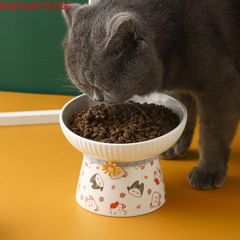RADIANTSYNC ชามแมว, เซรามิคสัตว์เลี้ยงน่ารักชามเท้าสูง, Anti Knock Non-slip ปากเอียงขนาดใหญ่ความ ...