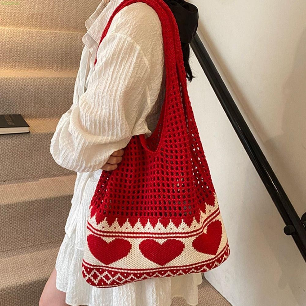 TWINKLE กระเป๋าถักโครเชต์ Handmade Hollow tote bag อินเทรนด์-boho ขนาด ...
