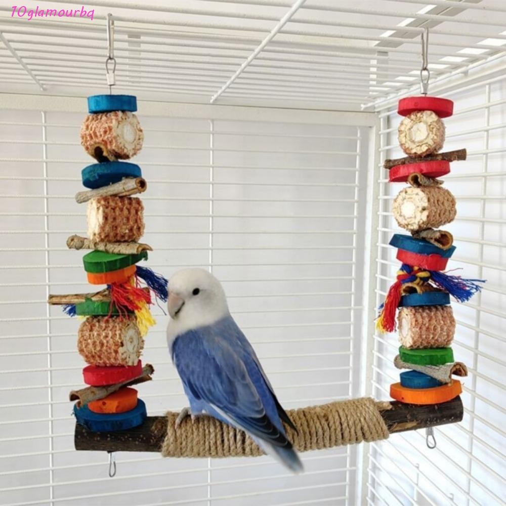 GLAMOURBQ นกแก้วกรงของเล่นทนทาน Creative Bird Perch ไม้ที่มีสีสันสวมใส่ ...