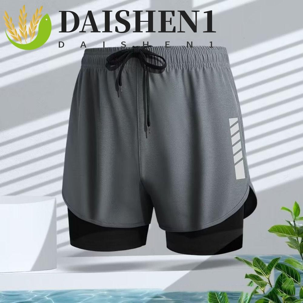 DAISHEN1 กางเกงว่ายน้ํากางเกงขาสั้น, Stripe Double Layer Men Sports ...