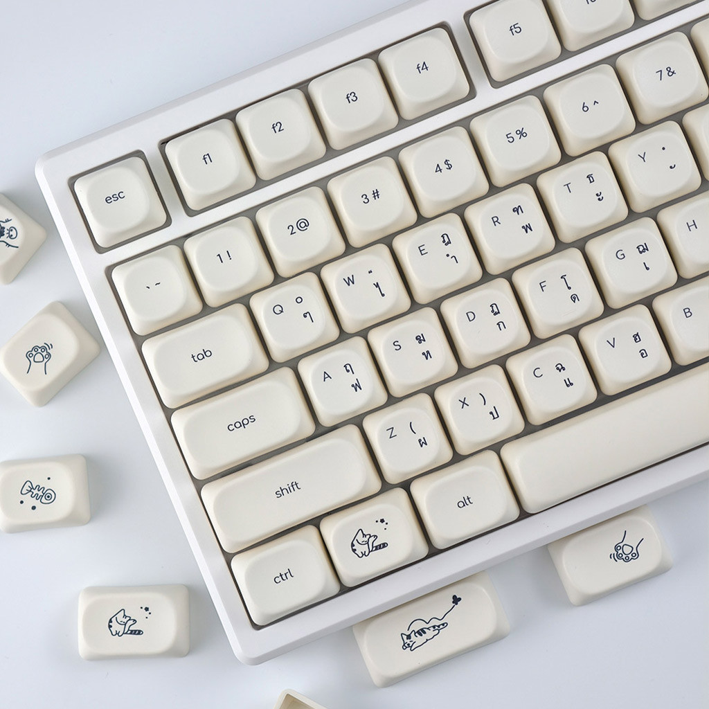 Thai Keycap Milky White Cat Keycaps MOA Profile PBT 124 คีย์ Dye ...
