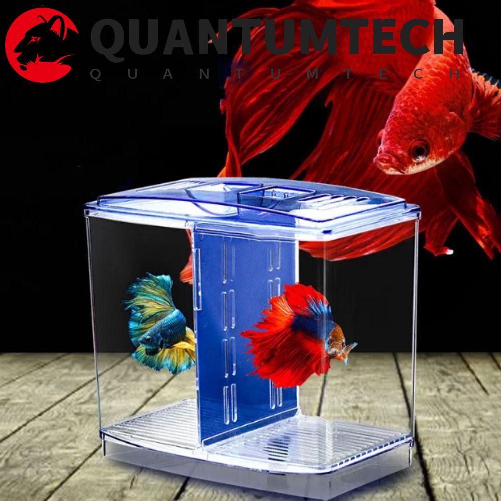 QUANTUMTECH Double-Grid Betta Isolation Box, Single/Double Grid with Water Grass Betta Fish Tank ...