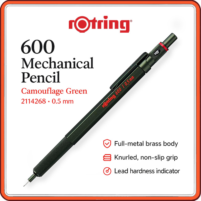 Rotring 600 Mechanical Pencil 0.5 mm – Full-Metal Brass Drafting Pen ...