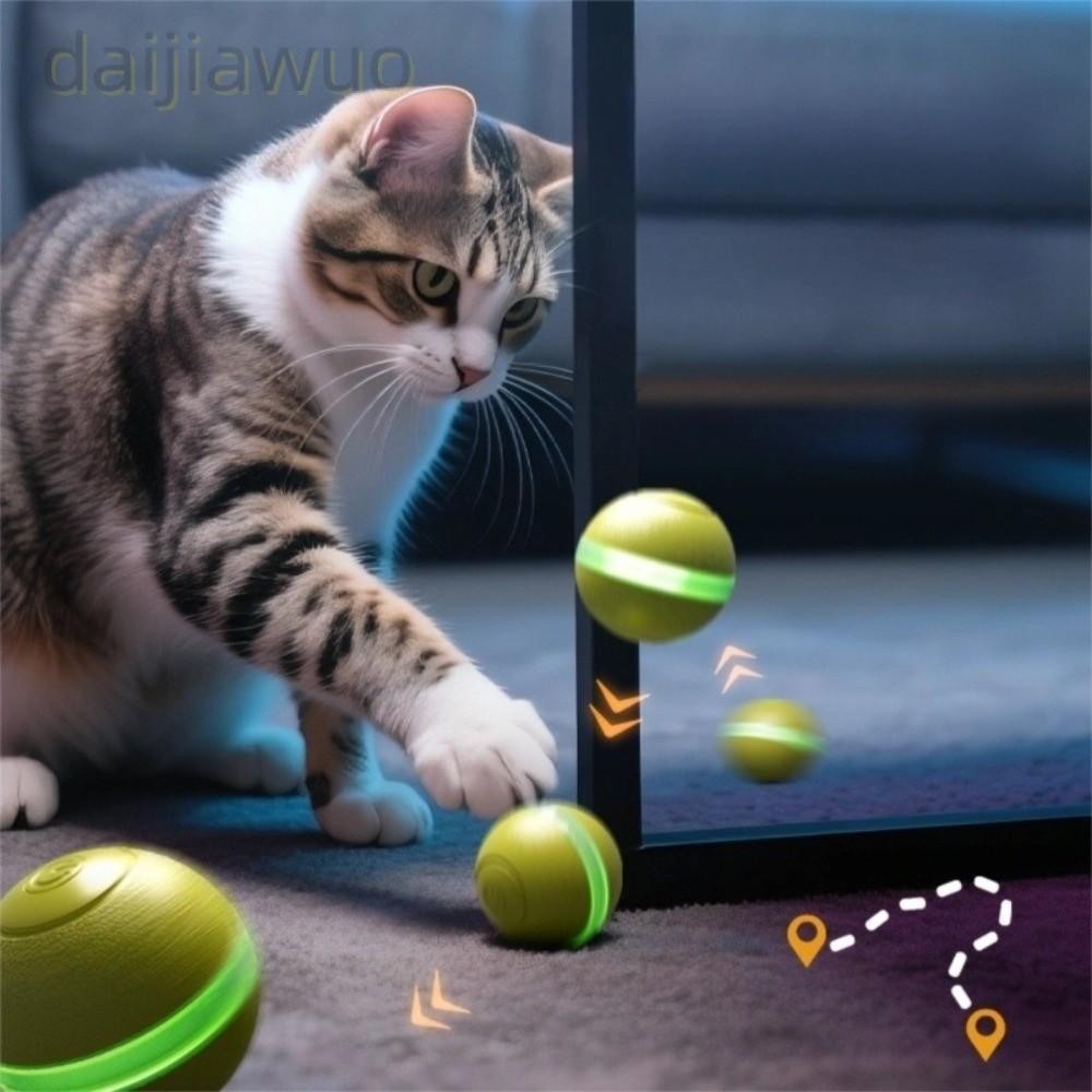 DAIJI ของเล่นแมว, ลูกบอลสมาร์ทไฟฟ้ากลิ้งอัตโนมัติ USB, การฝึกไฟ LED Cat ...