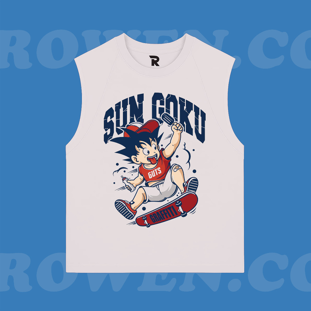 เสื้อกั๊กแขนกุดผู้ชาย SUN GOKU เสื้อยืดเดี่ยว วงดนตรีโลหะ ROCK MUSIC ...