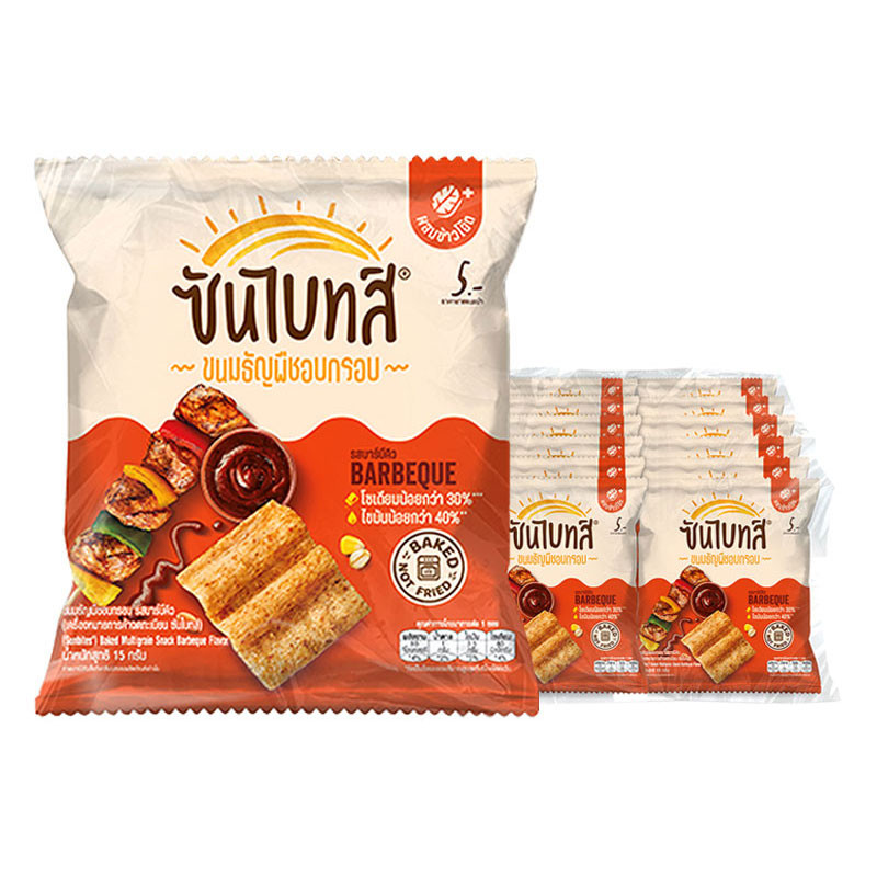 ซันไบทส์ ขนมธัญพืชอบกรอบ บาร์บีคิว 15 ก. x 12 (SUNBITES Multi grain BBQ ...