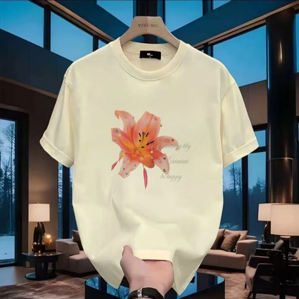 AA HOME เสื้อยืดสกรีนลายดอกไม้ น่ารักสดใส มี5 สีให้ได้เลือกใส่ เนื้อภาพ ...