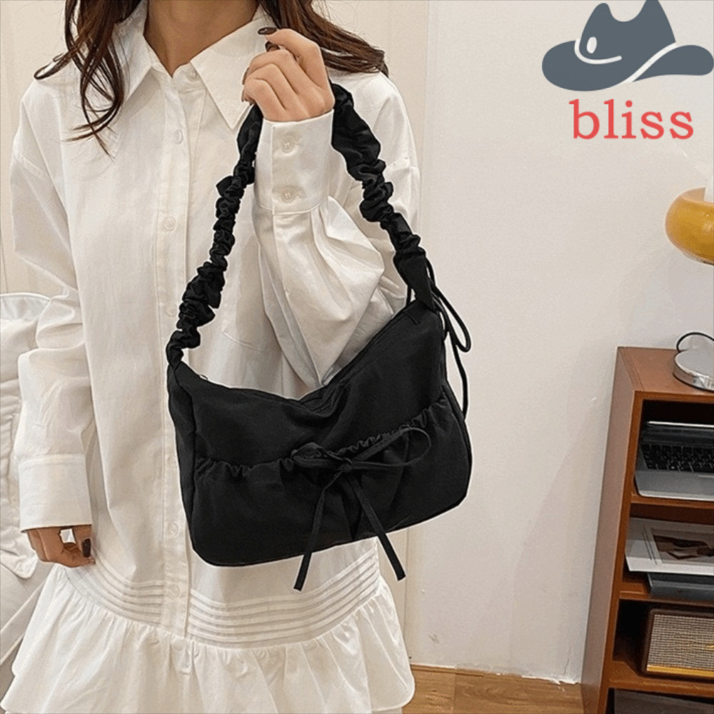 BLISS Bow กระเป๋าจีบ.Drawstring ไนลอนสไตล์เกาหลี สำหรับถือหรือสะพาย ...