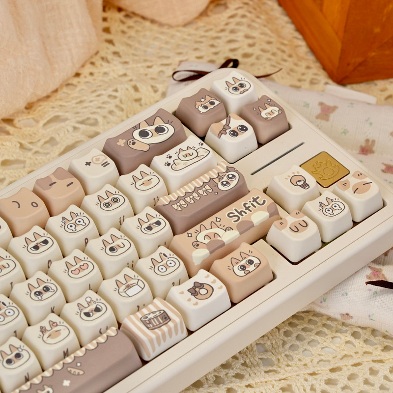 Azuki Cat Keycap 130 คีย์ Cat Head PBT Keycaps MAO Profile 5-Side Dye ...