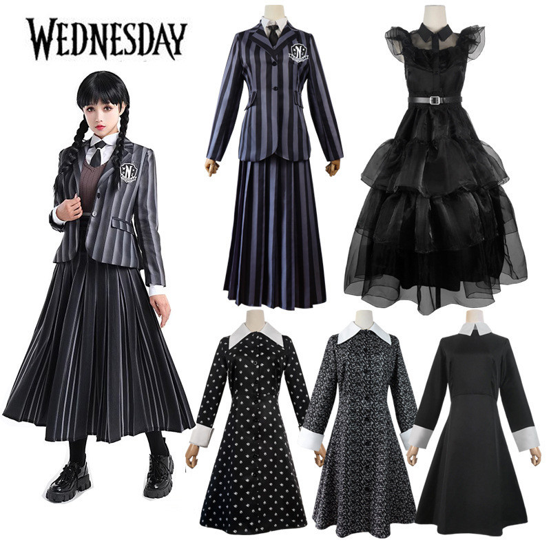Wednesday cos Adams Family Heroine Same Style School Uniform Suit ชุดคอ ...