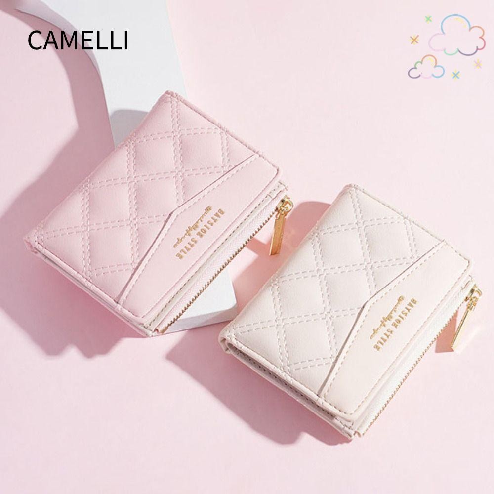 CAMELLI สตางค์ใบสั้น กระเป๋าเหรียญPU แบบซิป สำหรับผู้หญิงที่มีดีไซน์เปลี่ยนสีได้ | Shopee Thailand