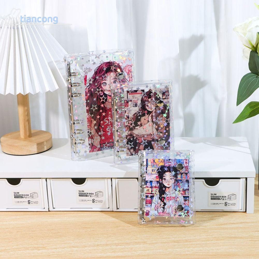 TIANCONG หนังสือคลิป, A6/A7/M5 ปกโน้ตบุ๊คแบบหลวมโปร่งใส, ดาวพราวโน้ตบุ๊ค PVC หลวม Leaf Binder ...