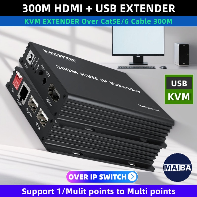300M 981FT HDMI KVM Extender ผ่าน Cat5e/6 สาย HDMI USB Extender 300m ...