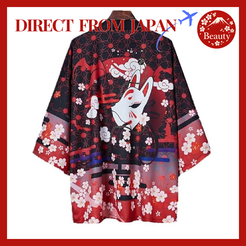 [AiO JAPAN] Sakura Fox Mask Happi Coat for Adults Unisex Haori Japanese ...