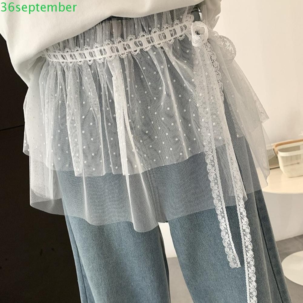 กระโปรงผ้ากอซสั้น ดีไซน์ลูกไม้และ lace-up trim เหมาะสำหรับสไตล์ Elegant ...