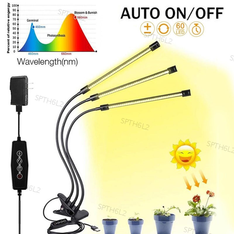 3 หัวคลิป USB Grow Light Timer LED Fitolamp ในร่ม 5V Full Spectrum ...