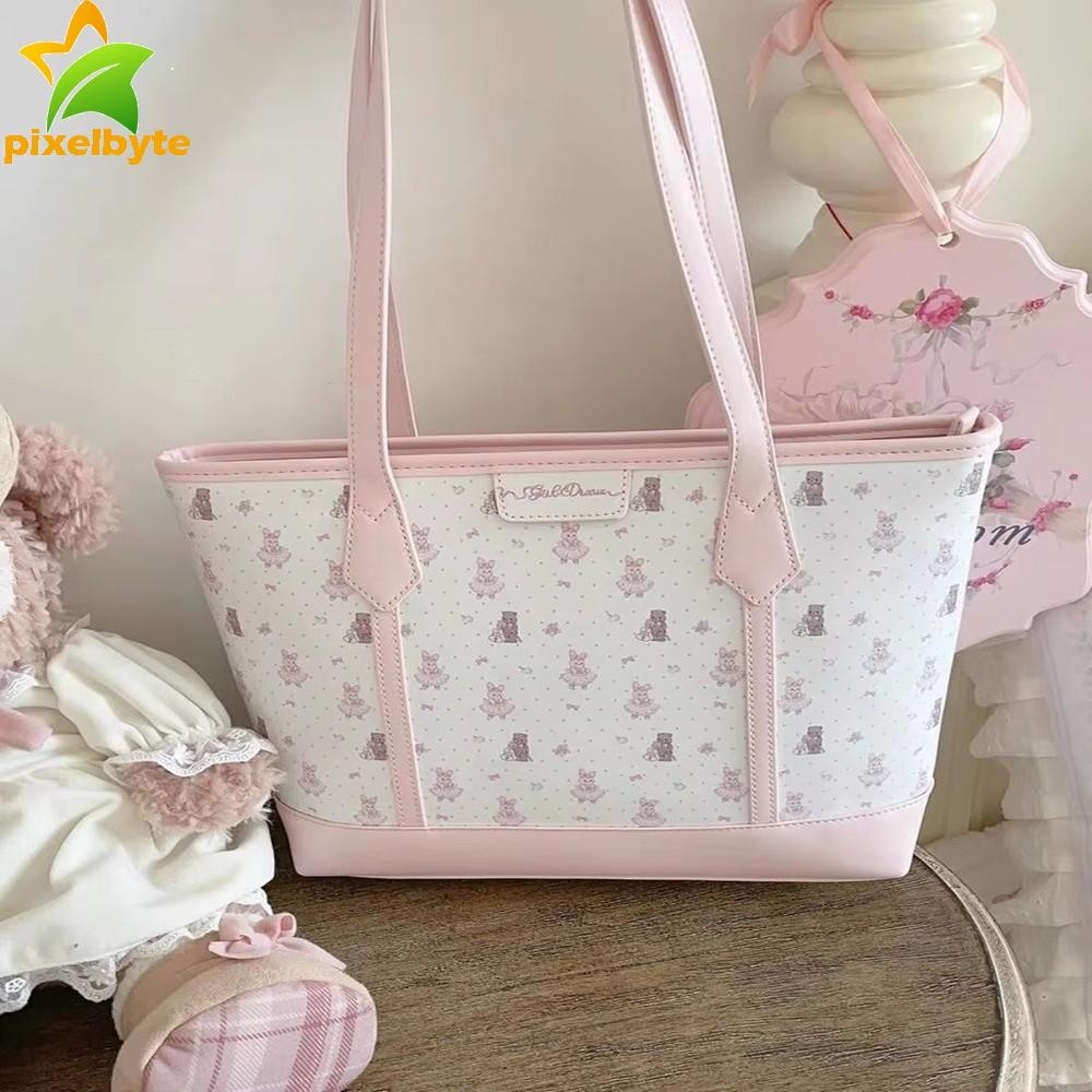 PIXELBYTE กระเป๋าสะพายอเนกประสงค์,ขนาดใหญ่ความจุการ์ตูนความงามพิมพ์กระเป๋าถือ, Kawaii หมีกระต่าย ...