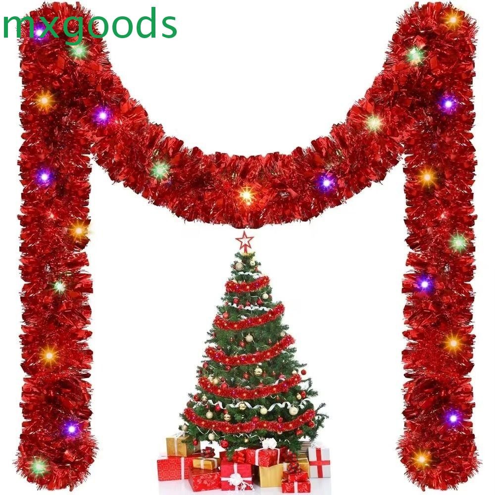 MXGOODS LED พวงมาลัยต้นคริสต์มาส, 5 M/16FT พร้อมไฟ LED แขวน Tinsel Garlands, DIY แขวน ...