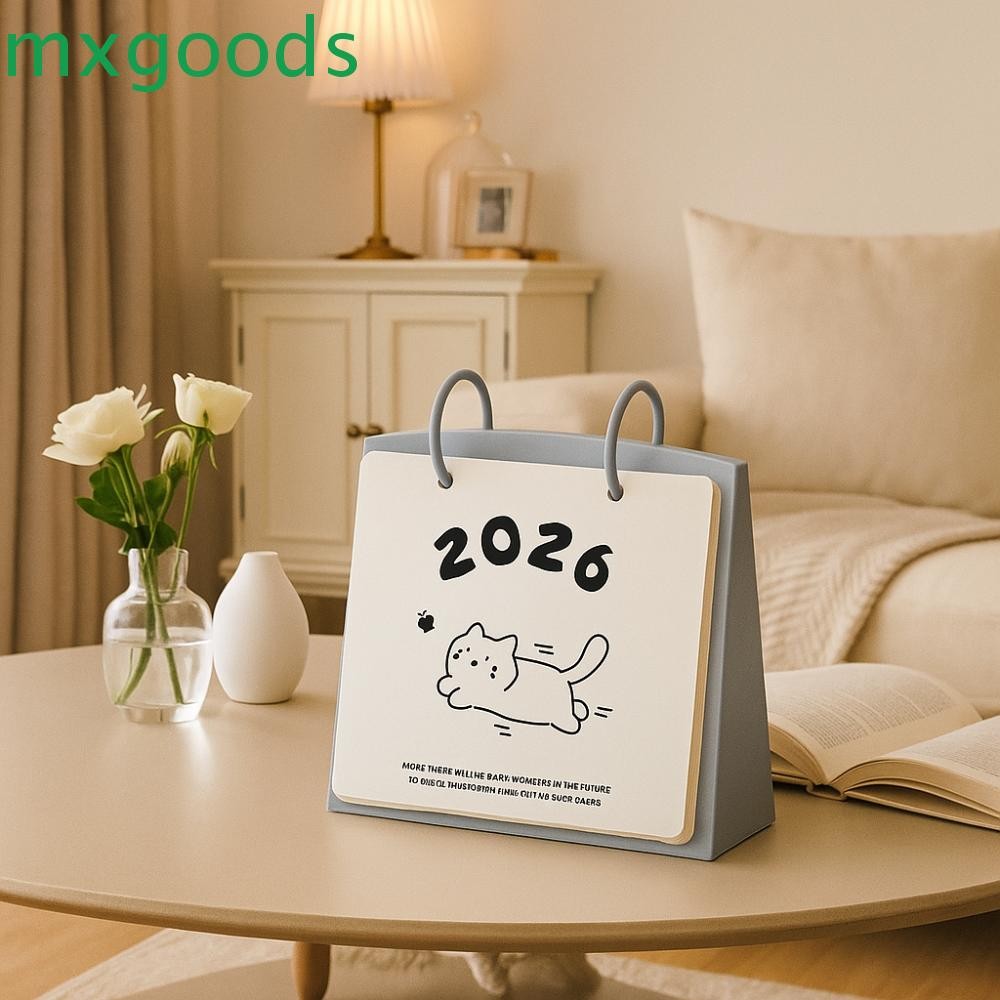 MXGOODS 2026ปฏิทินตั้งโต๊ะ,พลาสติกการ์ตูนวางแผนรายวัน,อุปกรณ์ถ่ายภาพฐานมั่นคงลายแมวแบบพกพายืน ...