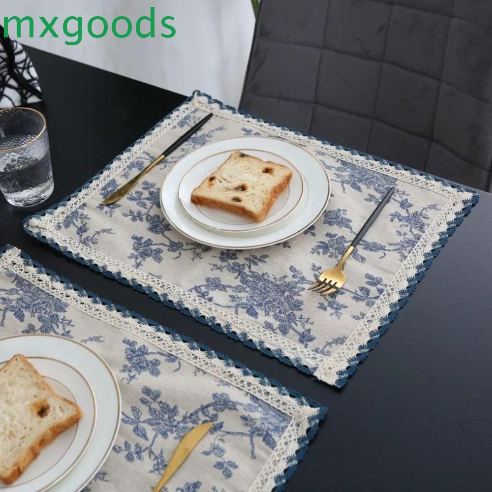 MXGOODS แผ่นรองจาน, ที่รองแก้วแบบพกพาผ้าฝ้าย, เบาะ ย้อนยุค ทนทานสีฟ้าดอกไม้ผ้าคลุมโต๊ะงานแต่งงาน ...