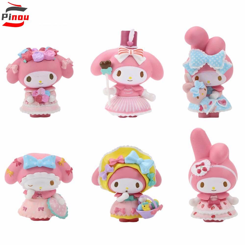 PINOU รูปปั้น My Melody 6 ชิ้น/เซ็ต Kuromi อะนิเมะรุ่นคอลเลกชันรุ่น ...