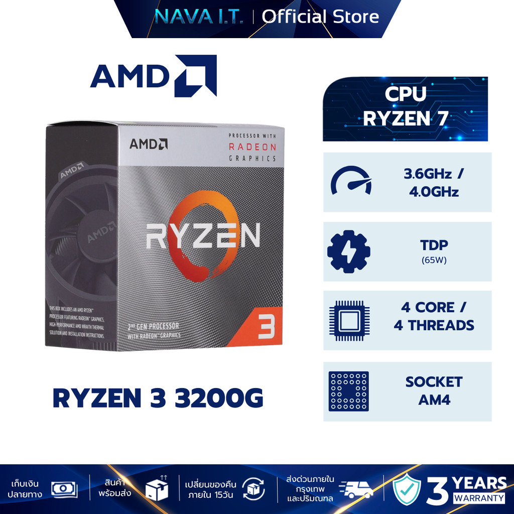 AMD CPU RYZEN 3 3200G 4 CORE 3.6 GHZ AM4 WITH RADEON™ RX VEGA 8 ...
