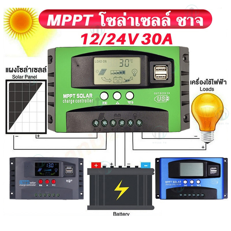 MPPT Solar Charge Controller 12V 24V LCD Display โซลาชาร์จเจอร์ ควบคุม ...