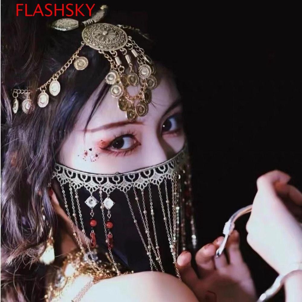 FlashSky Hanfu Face Veil พู่ป้องกันรังสีUV หรูหรา สำหรับการเต้นรำและงาน ...