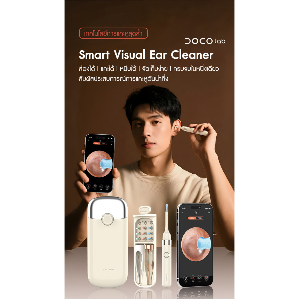 DOCO lab Smart Visual Ear Cleaner ไม้แคะหูอัจฉริยะ ไม้แคะหู 12 ล้านพิกเซล ชิป WiFi เชื่อมต่อกับแ ...