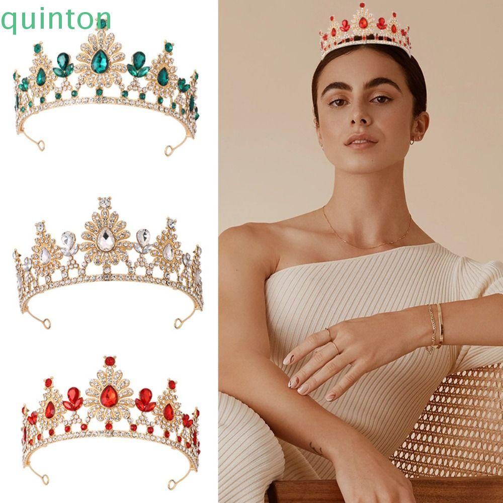 QUITON มงกุฎเจ้าสาว เพชรสังเคราะห์สีหลากหลาย เครื่องประดับผมหรูหรา ...