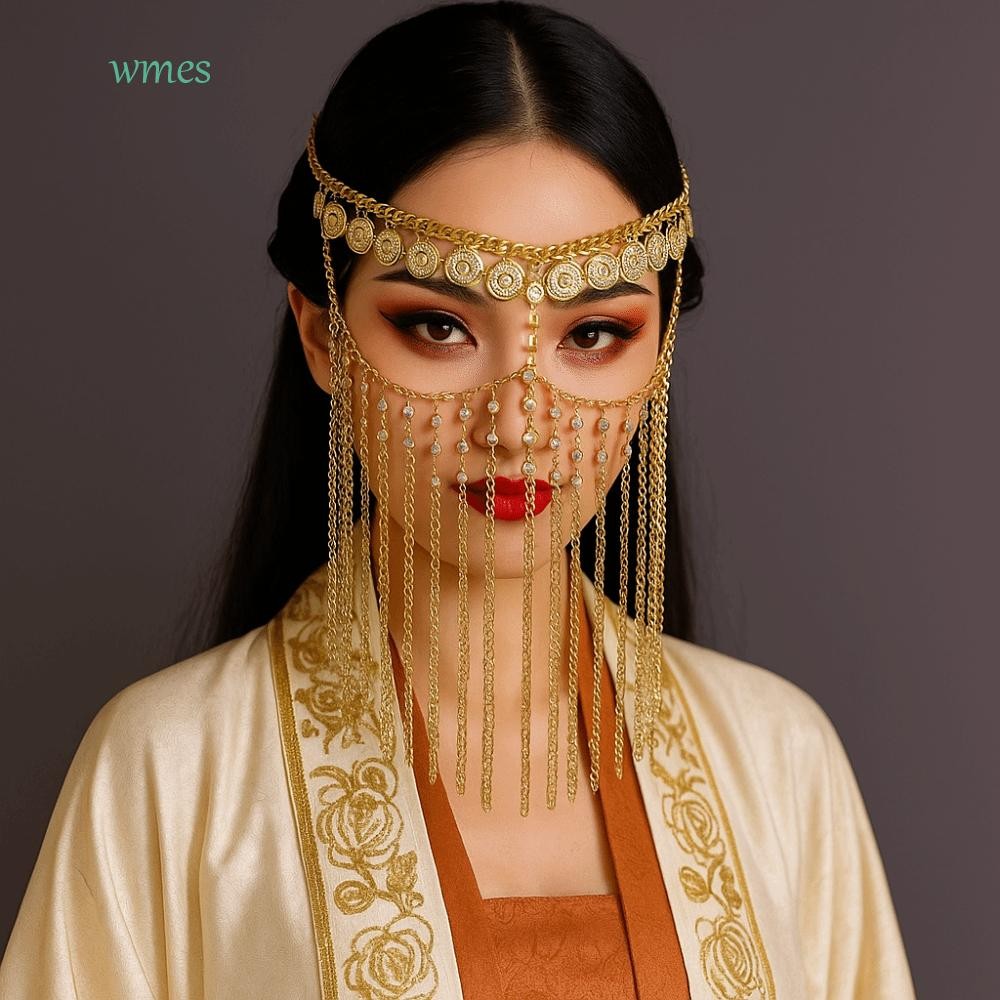 WMES1 ผ้าม่านหัว, Rhinestone Gold Belly Dance Face Veil, Face Decor คอ ...