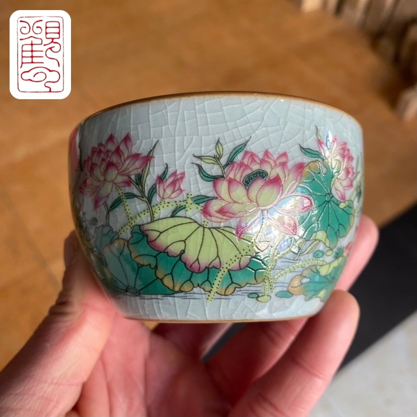 [Guanyun] Jingdezhen Old Clay Pastel Lotus Rhyme Master ถ้วยถ้วยเดียวน้ําดื่มถ้วยชา Lotus ถ้วย ...